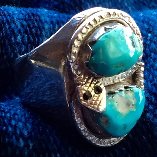 1940s BLUE KINGMAN TURQUOISE with QUARTZ CRYSTAL SNAKE SILVER DAN ...