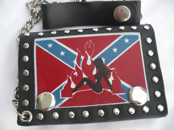 Black Leather Studded Rebel Girl Tri-Fold Wallet with Chain | DL ...