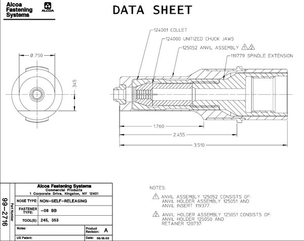 HUCK Pulling Head Nose Assembly 99-2716 -08 For 1/4" Blind Bolt | Aero ...